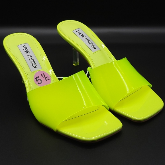 Steve Madden | Shoes | Steve Madden Neon Square Toe Heel Slide Sandals ...